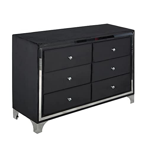 Better Home Products Monica Velvet Upholstered Double Dresser in Black