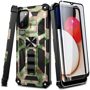 NZND Case for Samsung Galaxy A03S with Tempered Glass Screen Protector (Maximum Coverage), Full-Body Protective [Military-Grade] Built-in Kickstand Car Magnetic Heavy-Duty Phone Cover Case (Camo)