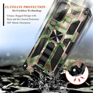 NZND Case for Samsung Galaxy A03S with Tempered Glass Screen Protector (Maximum Coverage), Full-Body Protective [Military-Grade] Built-in Kickstand Car Magnetic Heavy-Duty Phone Cover Case (Camo)