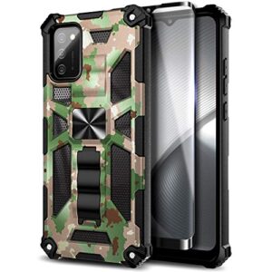 NZND Case for Samsung Galaxy A03S with Tempered Glass Screen Protector (Maximum Coverage), Full-Body Protective [Military-Grade] Built-in Kickstand Car Magnetic Heavy-Duty Phone Cover Case (Camo)