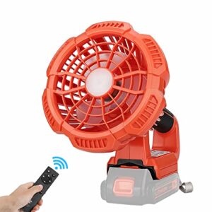 waxpar outdoor fan for black decker fan cordless jobsite fan, usb floor fan industrial fan with light compatible with black decker 14.4-20v li-ion battery, remote, 3 modes, timer