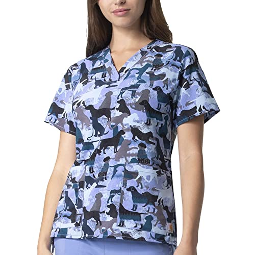 Carhartt womens Carhartt Women's Retriever Run V-neck Print Top Medical Scrubs Shirt, Retriever Run, Medium US