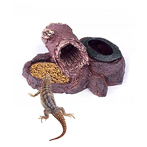 Resin Reptile Food Bowls Amphibian Reptile Feeding Terrarium Bowls Artificial Tree Trunk Reptile Tank Decor Bowl for Lizard Leopard Gecko Spider Snake Hermit Crabs