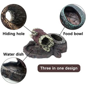 Resin Reptile Food Bowls Amphibian Reptile Feeding Terrarium Bowls Artificial Tree Trunk Reptile Tank Decor Bowl for Lizard Leopard Gecko Spider Snake Hermit Crabs