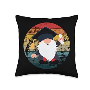 retro design graduation gnome vintage graduation gnome throw pillow, 16x16, multicolor