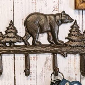 Ebros Gift Cast Iron 11.75" Long Rustic Forest Black Bear Strolling by Pine Trees Forest 4-Pegs Wall Hook Western Bears Hunting Cabin Lodge Country for Coat Hat Clothing Leash Keys (1)