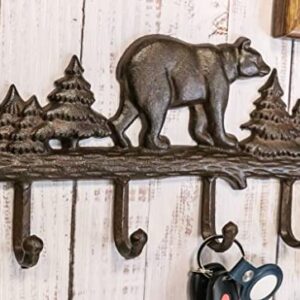 Ebros Gift Cast Iron 11.75" Long Rustic Forest Black Bear Strolling by Pine Trees Forest 4-Pegs Wall Hook Western Bears Hunting Cabin Lodge Country for Coat Hat Clothing Leash Keys (1)