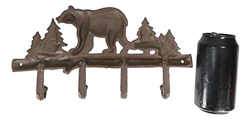 Ebros Gift Cast Iron 11.75" Long Rustic Forest Black Bear Strolling by Pine Trees Forest 4-Pegs Wall Hook Western Bears Hunting Cabin Lodge Country for Coat Hat Clothing Leash Keys (1)