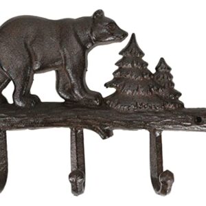 Ebros Gift Cast Iron 11.75" Long Rustic Forest Black Bear Strolling by Pine Trees Forest 4-Pegs Wall Hook Western Bears Hunting Cabin Lodge Country for Coat Hat Clothing Leash Keys (1)