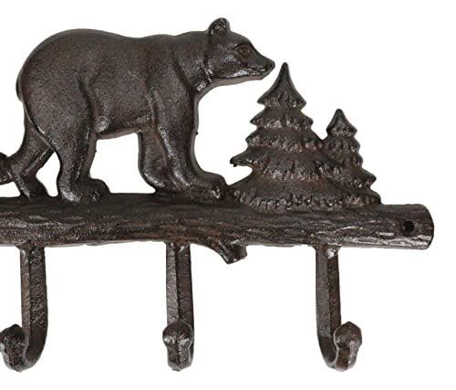 Ebros Gift Cast Iron 11.75" Long Rustic Forest Black Bear Strolling by Pine Trees Forest 4-Pegs Wall Hook Western Bears Hunting Cabin Lodge Country for Coat Hat Clothing Leash Keys (1)