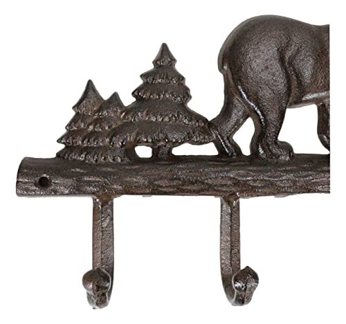 Ebros Gift Cast Iron 11.75" Long Rustic Forest Black Bear Strolling by Pine Trees Forest 4-Pegs Wall Hook Western Bears Hunting Cabin Lodge Country for Coat Hat Clothing Leash Keys (1)