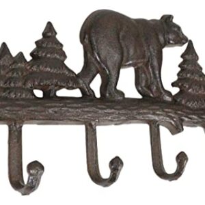 Ebros Gift Cast Iron 11.75" Long Rustic Forest Black Bear Strolling by Pine Trees Forest 4-Pegs Wall Hook Western Bears Hunting Cabin Lodge Country for Coat Hat Clothing Leash Keys (1)