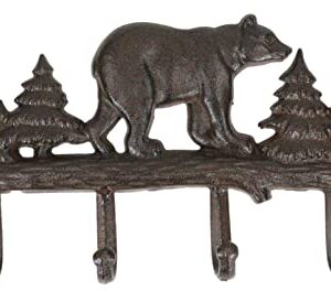 Ebros Gift Cast Iron 11.75" Long Rustic Forest Black Bear Strolling by Pine Trees Forest 4-Pegs Wall Hook Western Bears Hunting Cabin Lodge Country for Coat Hat Clothing Leash Keys (1)