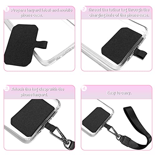 yuntop 5 Pack Phone Tether Tab Cell Phone lanyard pad, Universal Phone Tether Tab Phone Lanyard Replacement Part Compatible with Most Smartphones (Black)