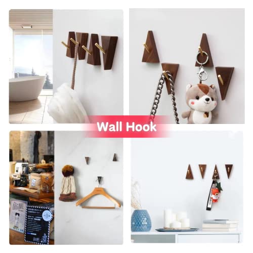 Klxsing Wood Wall Hook, Purse Hanger for Wall Cute Wall Hooks for Hanging Coats Hat Hangers Wall Mounted Modern Wall Hooks Black Metal Hooks for Wall Decorative Wall Hooks(2, Black Walnut Wood)