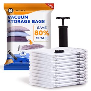 10 pack vacuum storage bags, space saver bags (10 large) compression storage bags for comforters, pillows, blankets, clothes with hand pump - 10 large