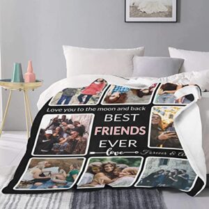 SHIYEL Gifts for Friend Customized Blanket with Photo, Make a Personalized Friends Blankets with Picture Custom Memories Souvenir Sublimation Throw Blanket for Best Friends Ever, 8 Collage Made in USA