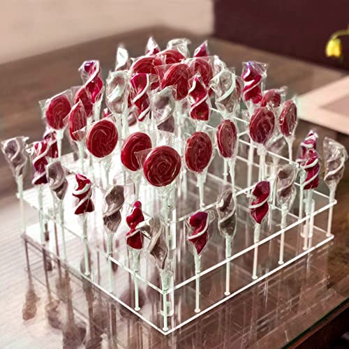 Frcctre 3 Tier Acrylic Cake Pop Display Stand, 56 Holes Clear Acrylic Lollipop Holder Square Cupcake Dessert Candy Holder for Wedding Baby Shower Birthday Parties Anniversaries