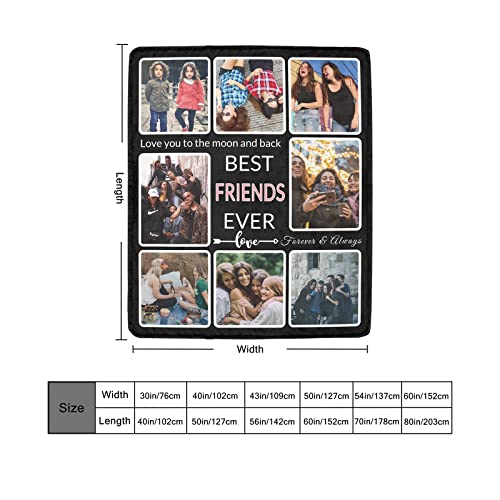 SHIYEL Gifts for Friend Customized Blanket with Photo, Make a Personalized Friends Blankets with Picture Custom Memories Souvenir Sublimation Throw Blanket for Best Friends Ever, 8 Collage Made in USA