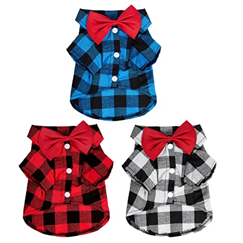 Tongcloud 3 Pack Plaid Puppy Cat Shirt Cute Dog Shirt Cat Shirt Dog Plaid Shirt Dog Shirts for Extra Small Dogs Cats Birthday Party and Holiday Photo