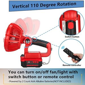 WaxPar Camping Fan For Craftsman Fan Cordless Jobsite Fan, USB Floor Fan Industrial fan with Light Compatible with Craftsman 14.4-20V Li-Ion Battery, Remote, 3 Wind/Brightness Modes, Timer