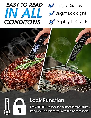 Searon Meat Thermometer,Digital Food Thermometer with Instant Read Out,Backlight and Waterproof,Kitchen Thermometer for BBQ Grilling, Smoker, Baking Turkey