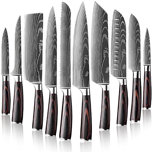 OWUYUXI 10 Pcs Kitchen Knife Set, Professional Japanese Aus-10v Super Stainless Steel Chef Knife Set, Kitchen Knives With Ergonomic Handle, Durable Sharp Chef Knives With Gift Box.