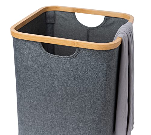 Square Foldable Bamboo Frame Laundry Hamper, Dirty Clothes Basket, Laundry Room Clothes Organizer 13"x13"x15"