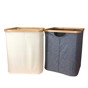 Square Foldable Bamboo Frame Laundry Hamper, Dirty Clothes Basket, Laundry Room Clothes Organizer 13"x13"x15"