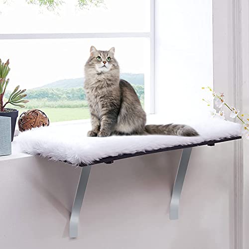 Kphico Cat Window Perch,Window Sill Cat Perch for Large Indoor Cats,Cat Window Seat with Soft and Washable Foam Cat Seat,Kitty Sill,Cat Window Shelf,Pet Cat Bed Shelves for Window Sill-White