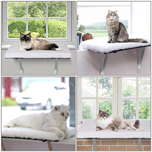 Kphico Cat Window Perch,Window Sill Cat Perch for Large Indoor Cats,Cat Window Seat with Soft and Washable Foam Cat Seat,Kitty Sill,Cat Window Shelf,Pet Cat Bed Shelves for Window Sill-White