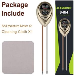 ALANMOND Plant Water Meter 3-in-1 Soil Moisture/Light/pH Tester for Plants Gardening Tool Kit Soil Hygrometer Sensor for Indoor & Outdoor Golden