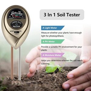 ALANMOND Plant Water Meter 3-in-1 Soil Moisture/Light/pH Tester for Plants Gardening Tool Kit Soil Hygrometer Sensor for Indoor & Outdoor Golden