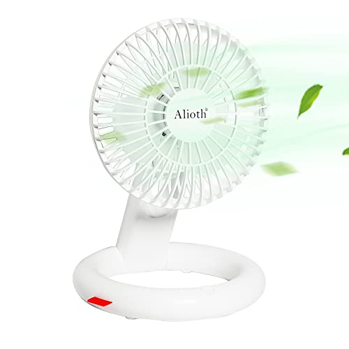 Alioth Mini Oscillating Desk Fan, 4 Speeds USB Powered and Portable Battery Operated Rechargeable Fans, Small Personal Handheld Camping Fan, for Home, Office & Outdoor (White)