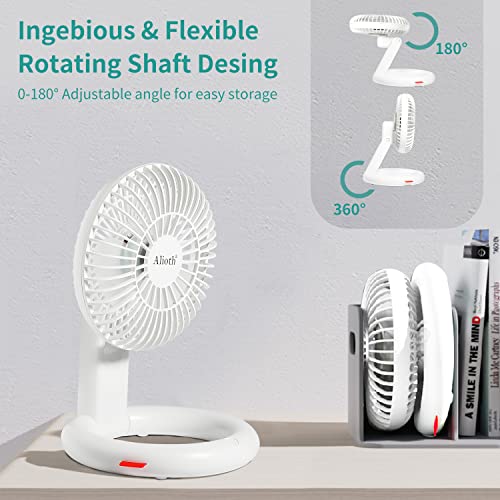 Alioth Mini Oscillating Desk Fan, 4 Speeds USB Powered and Portable Battery Operated Rechargeable Fans, Small Personal Handheld Camping Fan, for Home, Office & Outdoor (White)