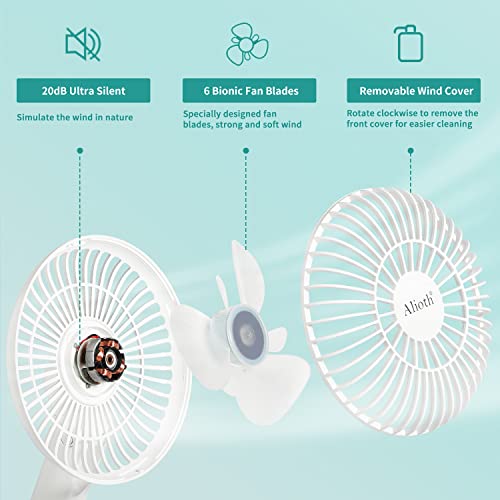 Alioth Mini Oscillating Desk Fan, 4 Speeds USB Powered and Portable Battery Operated Rechargeable Fans, Small Personal Handheld Camping Fan, for Home, Office & Outdoor (White)