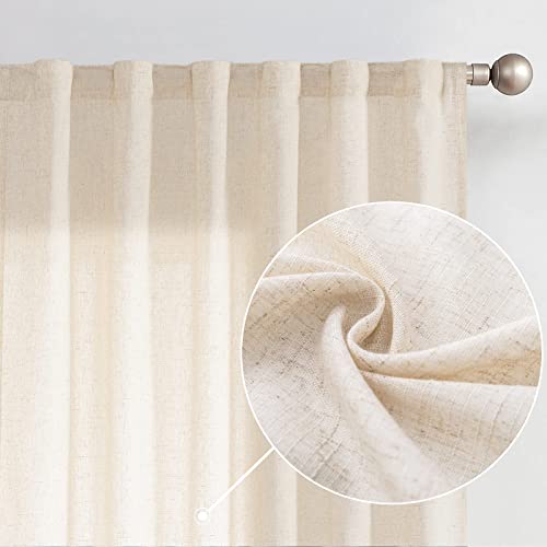 COLLACT Linen Curtains Farmhouse Curtains 96 Inches Long Back Tab Drapes Flax Linen Blend Fall Curtains for Living Room Bedroom Window Treatments Light Filtering Curtains 2 Panels Set Rod Pocket Crude