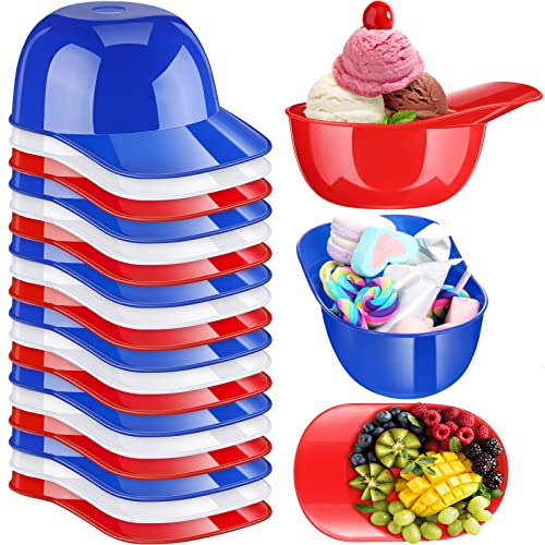 18 Pack Ice Cream Snack Bowl 8 oz Mini Baseball Cap Bowls Kids Helmet Chip Bowl Sundae Helmets Plastic Baseball Helmet Cups for Party (Red, Dark Blue, White, )