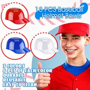 18 Pack Ice Cream Snack Bowl 8 oz Mini Baseball Cap Bowls Kids Helmet Chip Bowl Sundae Helmets Plastic Baseball Helmet Cups for Party (Red, Dark Blue, White, )