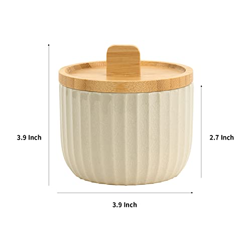 Lunavita Salt Cellar Keeper with Bamboo Lid, 14oz Big Capacity Ceramic Sugar Bowls Pepper Box, Crackle Glaze Seasoning Container Condiment Pot for Kitchen, (Cream Color), 3.9×4