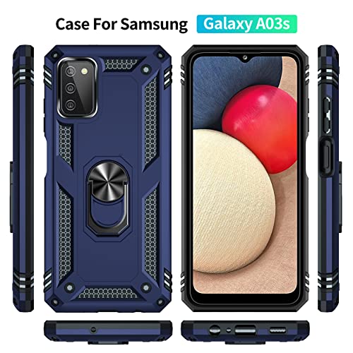 SKTGSLAMY for Samsung Galaxy A03S Case,Galaxy A03S Phone Case with Screen Protector,[Military Grade] 16ft. Drop Tested Cover with Magnetic Kickstand Car Mount Protective Case for Galaxy A03S, Blue