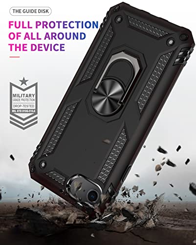 UniSpg iPhone SE Case 2022/2020, iPhone 8 Case, iPhone 7 Case [Military Grade Drop Texted] Protective Shockproof Phone Case with Magnetic Ring Kickstand for iPhone SE 3rd&2nd 8 7 SE 2022 2020 - Black