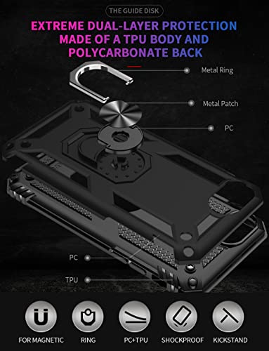 UniSpg iPhone SE Case 2022/2020, iPhone 8 Case, iPhone 7 Case [Military Grade Drop Texted] Protective Shockproof Phone Case with Magnetic Ring Kickstand for iPhone SE 3rd&2nd 8 7 SE 2022 2020 - Black