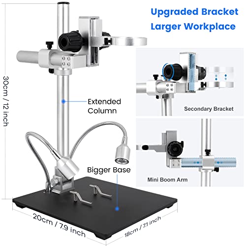 JOYALENS JL249MS 3 Lens 10 Inch LCD HDMI Digital Microscope 2000x, 24MP Soldering Microscope Pro Metal Stand for Vertical Horizontal Adjust, Coin Microscope, Biological Microscope, PC Compatible, 32GB