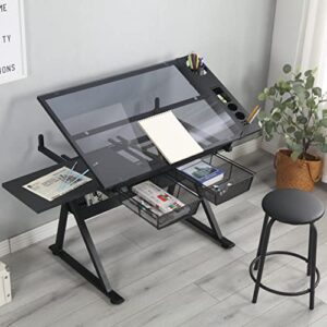 homsof adjustable drafting printing table with chair, black