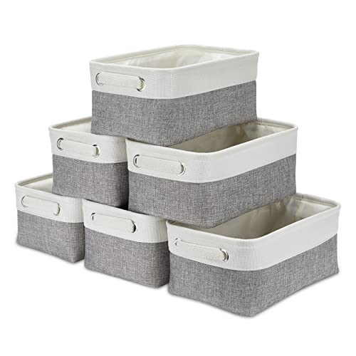 Araierd small storage Baskets for Shelves, Fabric Canvas Flodable storage baskets for Organizing Clothes, Toys(11.8" x 7.8" x 5" -Pack of 6)(White&Grey)