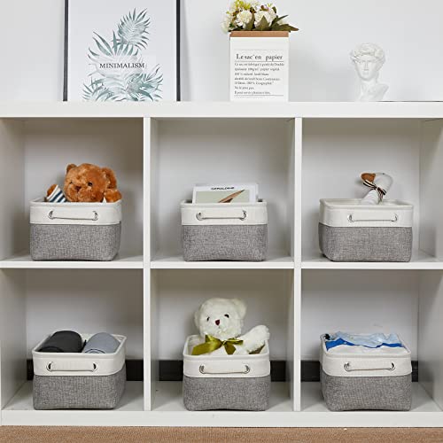 Araierd small storage Baskets for Shelves, Fabric Canvas Flodable storage baskets for Organizing Clothes, Toys(11.8" x 7.8" x 5" -Pack of 6)(White&Grey)