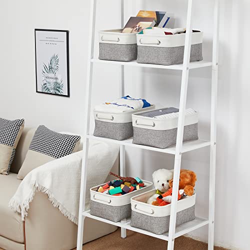 Araierd small storage Baskets for Shelves, Fabric Canvas Flodable storage baskets for Organizing Clothes, Toys(11.8" x 7.8" x 5" -Pack of 6)(White&Grey)