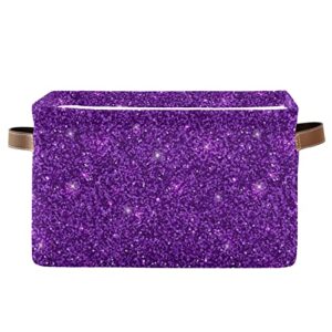 xigua purple glitter sequins foldable storage bin, collapsible sturdy fabric storage basket cube w/handles, storage box for organizing toys nursery shelf closet bedroom office 1pcs