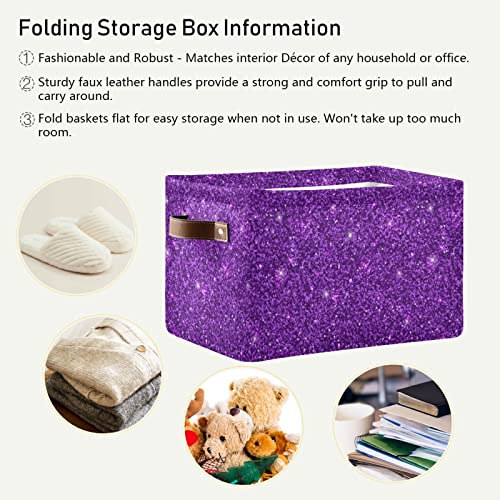 xigua Purple Glitter Sequins Foldable Storage Bin, Collapsible Sturdy Fabric Storage Basket Cube W/Handles, Storage Box for Organizing Toys Nursery Shelf Closet Bedroom Office 1PCS